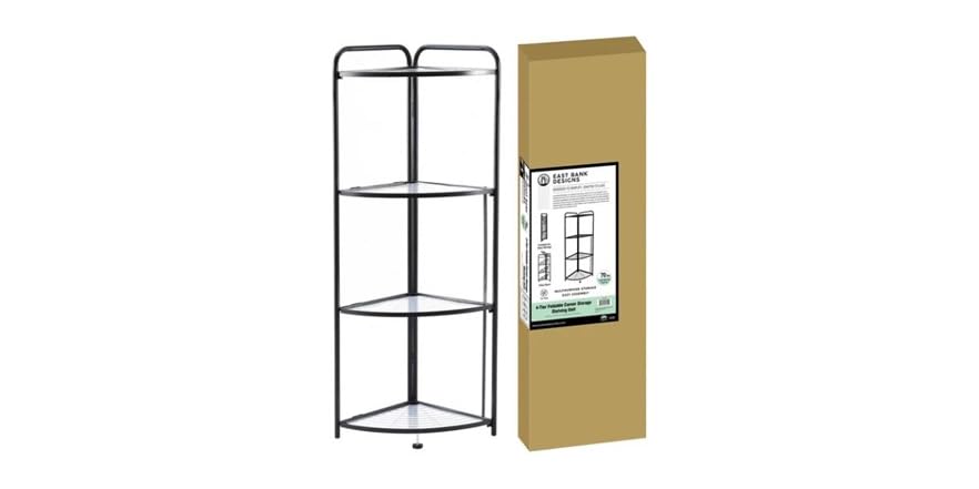 4-Tier Foldable Corner Shelf, Black