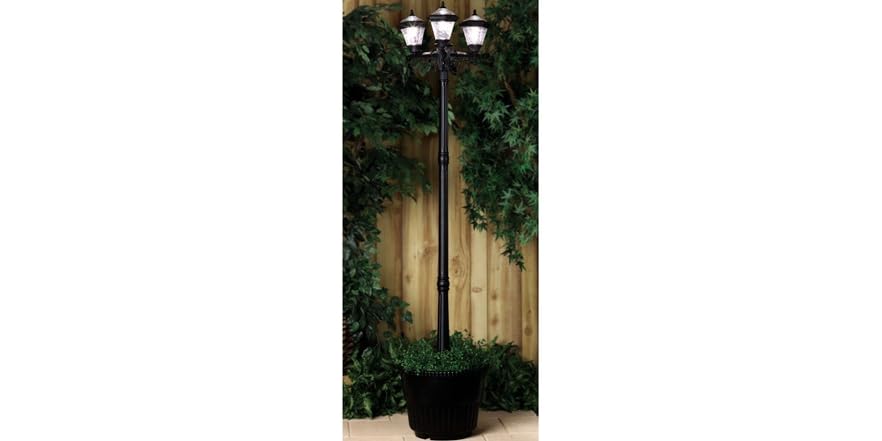 3-Head Solar Post Lamp, Black