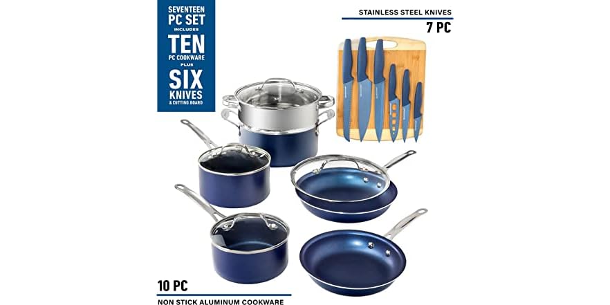 Granitestone 17 Piece Blue Nonstick Cookware Set