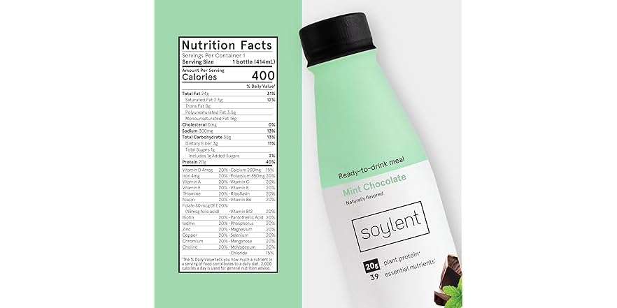 Soylent Complete Meal Replacement Shake, Mint Chocolate
