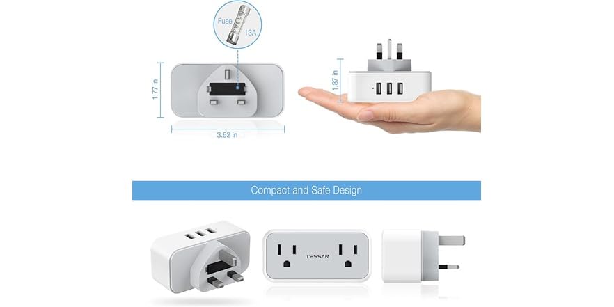 (2 Pack) TESSAN Type G Outlet Adapters