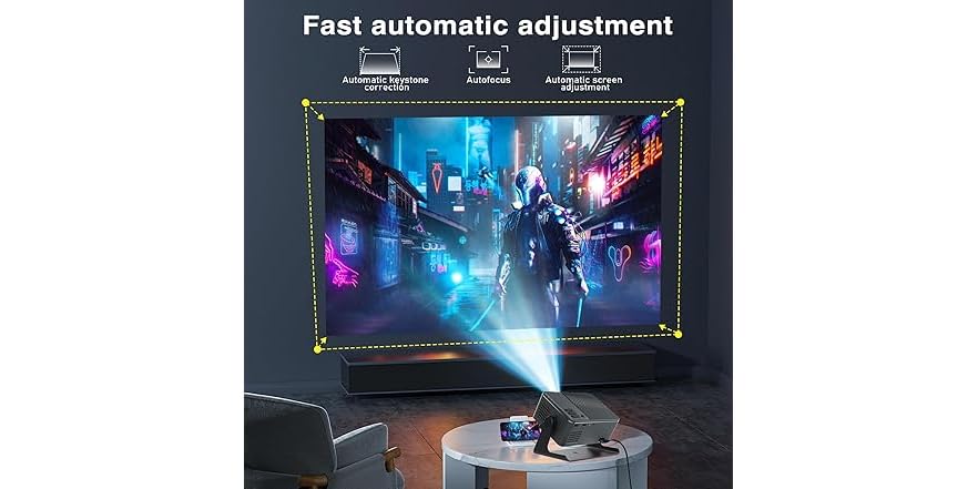 [4K Support & Auto Focus] Projector with WiFi and Bluetooth, (Open Box)