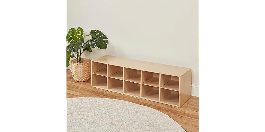 ECR4Kids Streamline 10 Cubby Tray Storage Cabinet, Natural