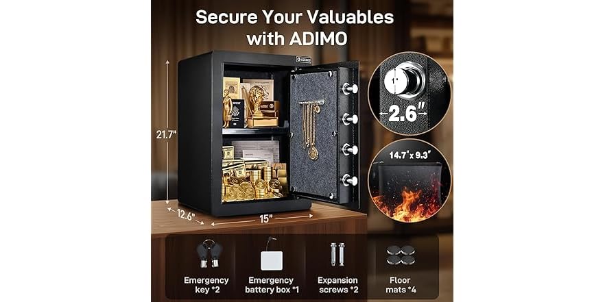 ADIMO Biometric Fireproof Safe 2.8 Cuft