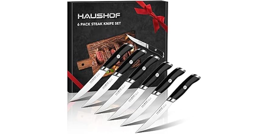 HAUSHOF Steak Knives Set of 6, German Stainless