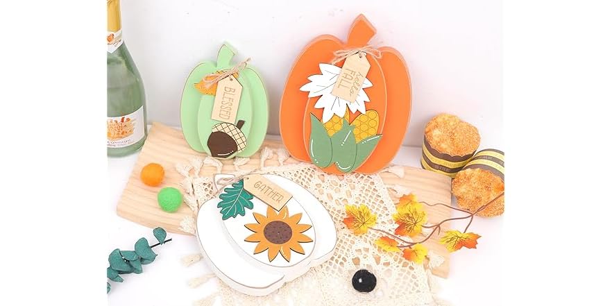 SYESQL 3Pcs Fall Pumpkin Wooden Signs