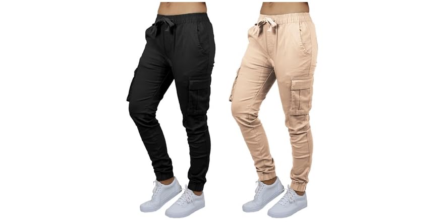 2Pk Womens Cotton Stretch Cargo Joggers