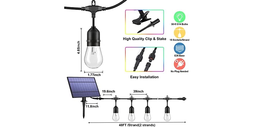 Mlambert 2-Pack RGB Solar String Lights (Open Box)