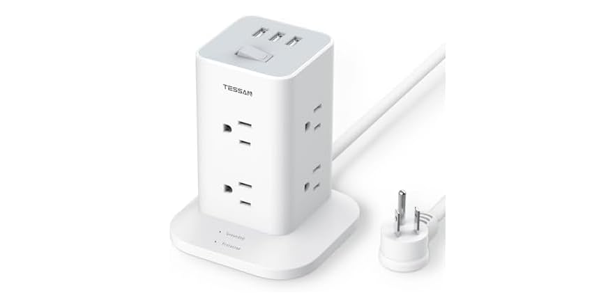 TESSAN Surge Protector Tower (8 Outlets, 3 USB)