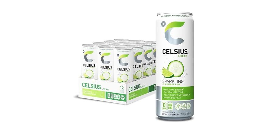 (12 Pack) Celsius Sweetened with Stevia Sparkling Cucumber Lime Fitness ...