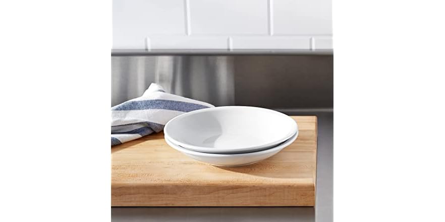 AmazonCommercial 6-Piece Porcelain, 8 Inch Narrow Rim Soup Plate Set, White