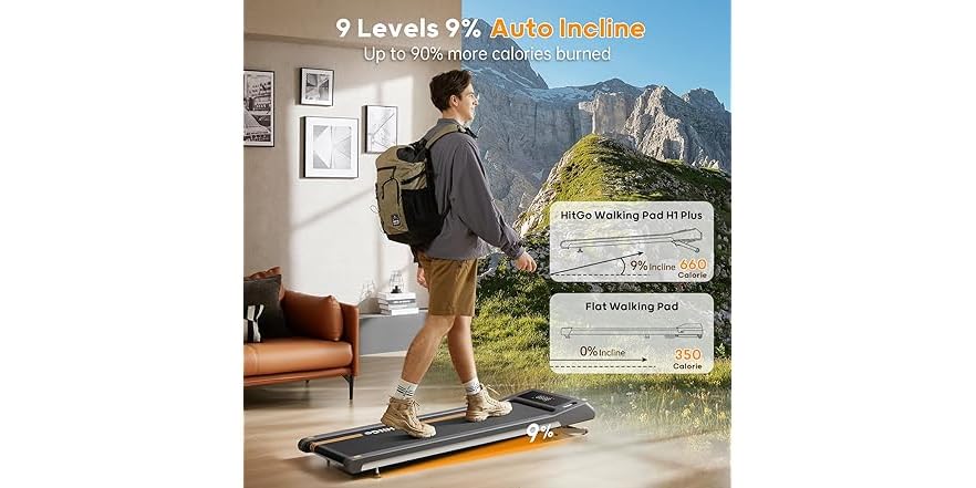 HitGo 2-in-1 Under Desk Treadmill with 9% Auto Incline