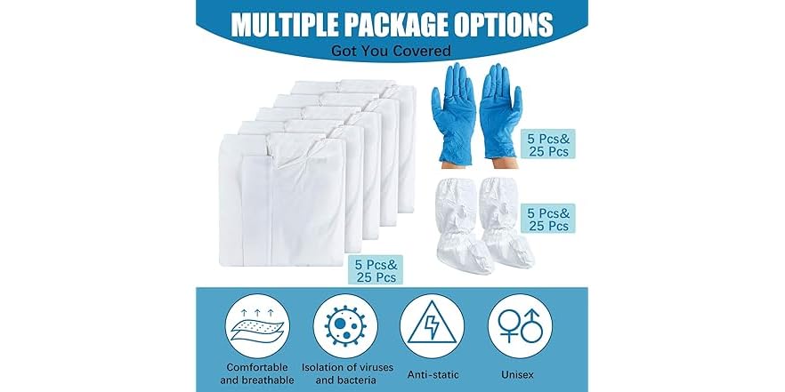 5 Set Disposable Coveralls Hazmat Suit
