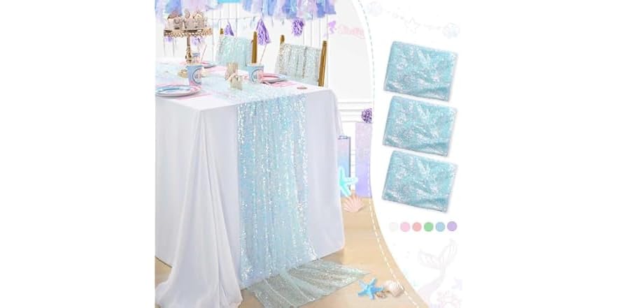 QueenDream Blue Sequin Table Runner
