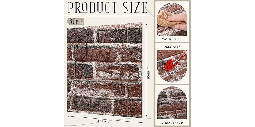 30 Pcs Brick 3D Wall Panels