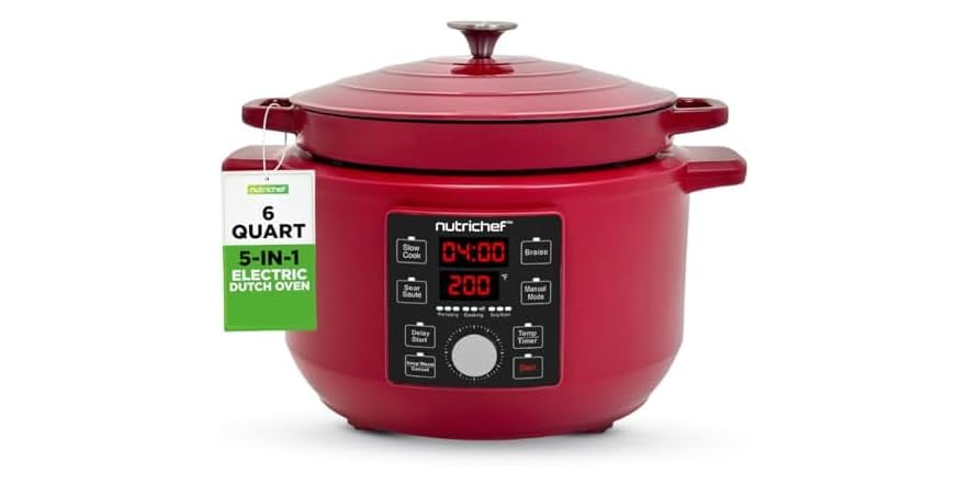 Nutrichef 6 Quart Electric Dutch Oven (Open Box)