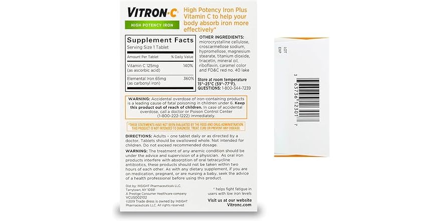 Vitron-C High Potency Iron Supplement, 60ct