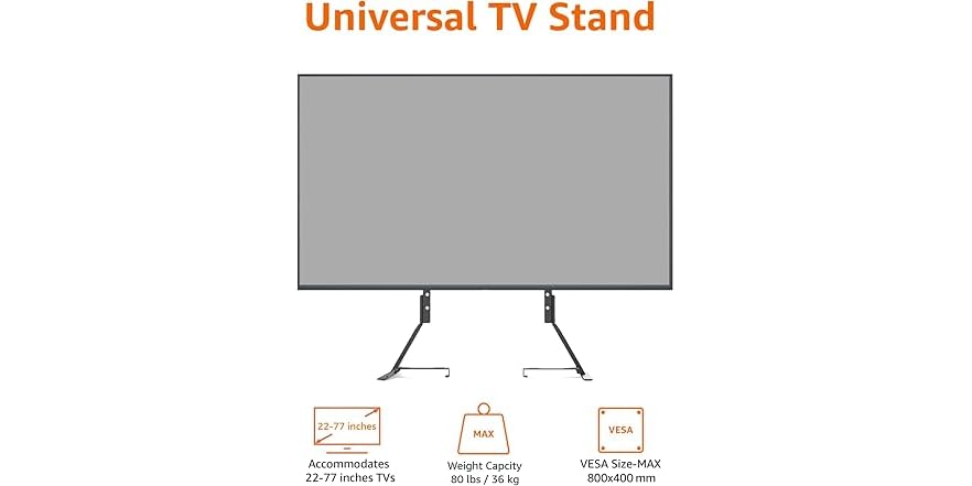 Amazon Basics Universal TV Stand, Black - Height Adjustable up to 77"/80 bs