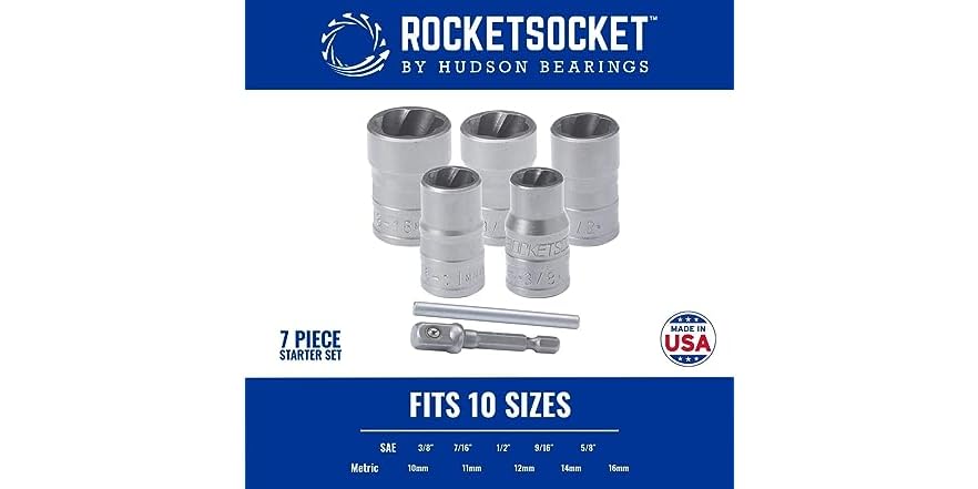 ROCKETSOCKET USA Made 7pc Extraction Socket Set