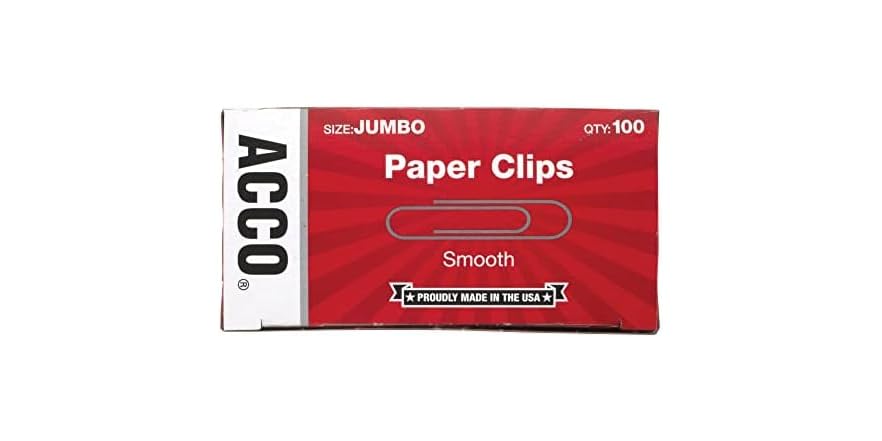 ACCO Jumbo Paper Clips Smooth 100 Ct