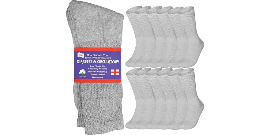 {12-Pairs} Cotton Diabetic Crew Socks