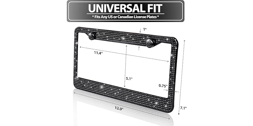 Zone Tech GA0071 Shiny Bling License Plate Frame 2 pk bling