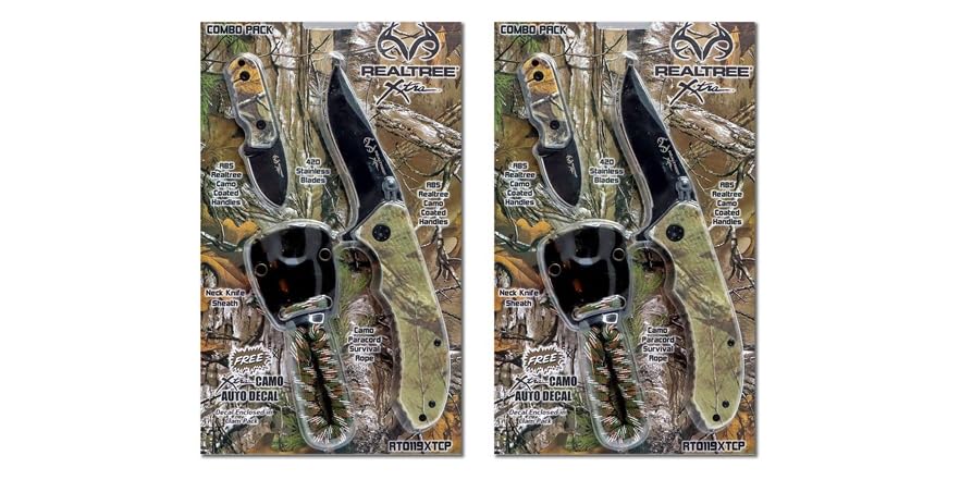 Realtree Knife, Neck Knife, Paracord Combo; 2 PK