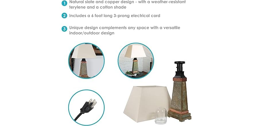 Copper Trim Slate Weather-Resistant Lamp