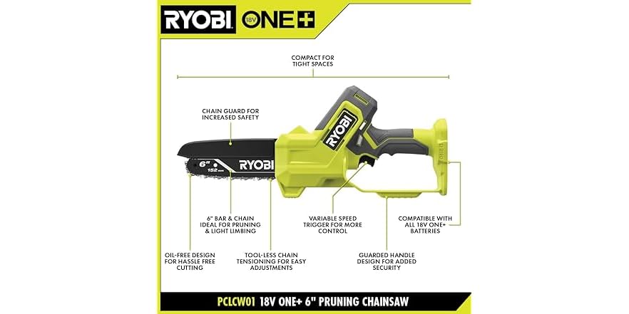 Ryobi ONE+ 18V Pruning Mini Chainsaw (Tool Only)