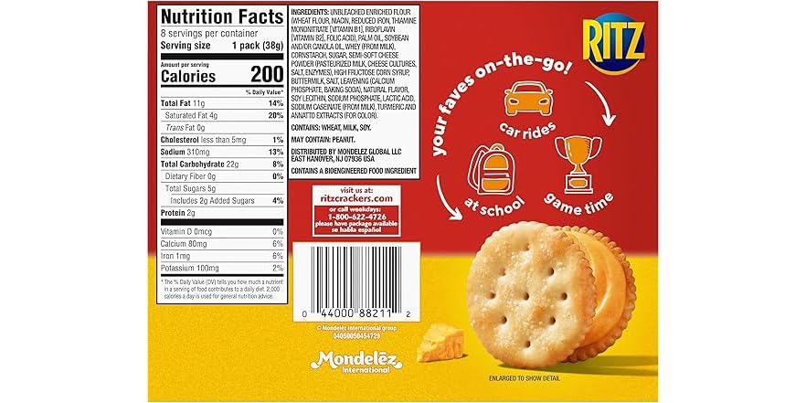 RITZ Cheese Sandwich Crackers, 8 Snack Packs