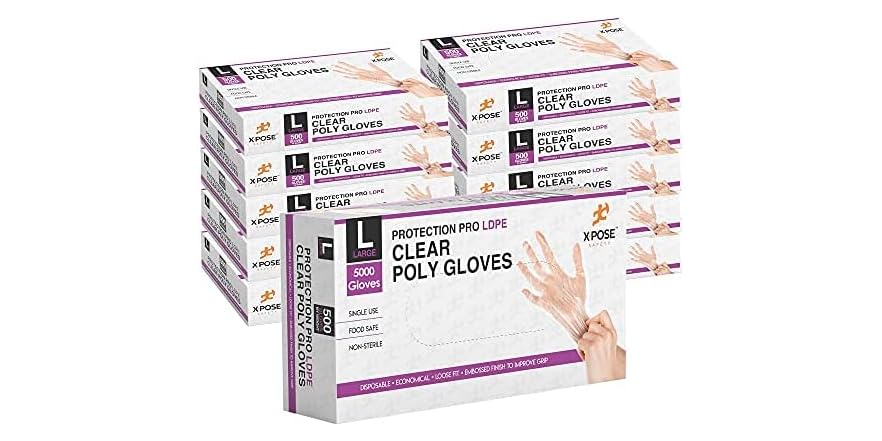 (10 Pack) Xpose Safety Disposable Food Prep Poly Gloves Transparent