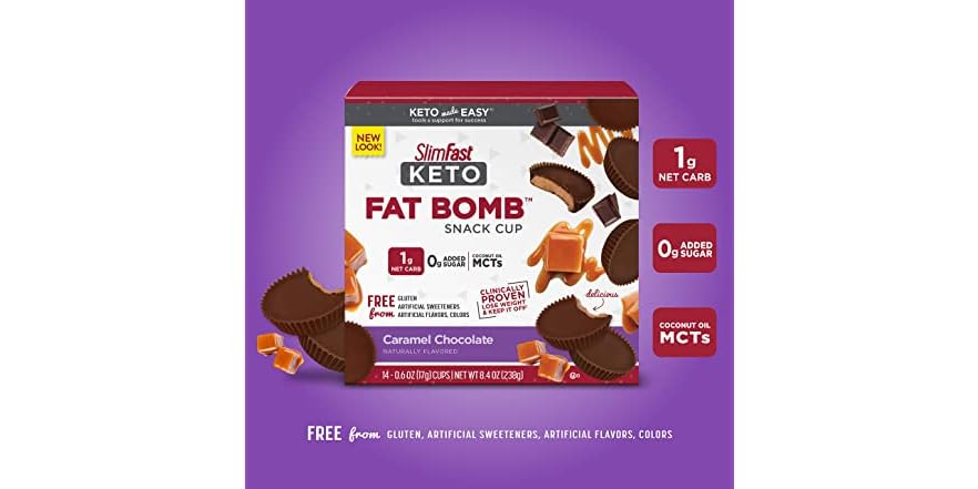 SlimFast Keto Fat Bomb Snacks, Caramel Chocolate