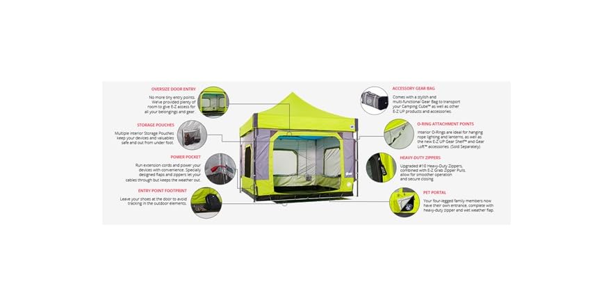 E-Z UP Camping Cube 6.4 Outdoor Accessory, Straight Leg, 10' x 10'