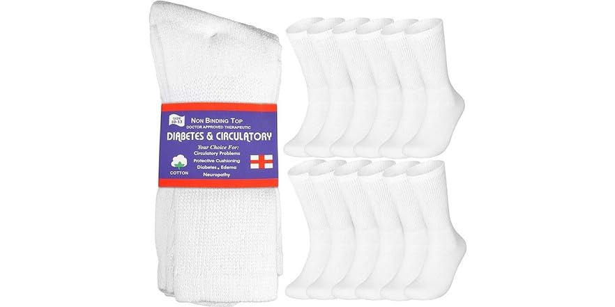 {12-Pairs} Cotton Diabetic Crew Socks