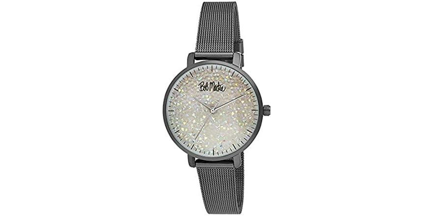 Bob Mackie Glitter-Dial Mesh Strap Watch