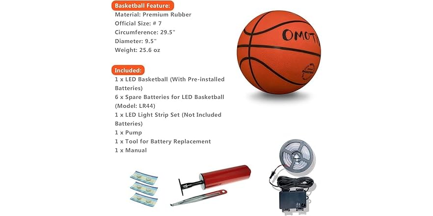 Night Basketball Set OMOTIYA LED Glow Basketball Hoop Kit - Light Up ...