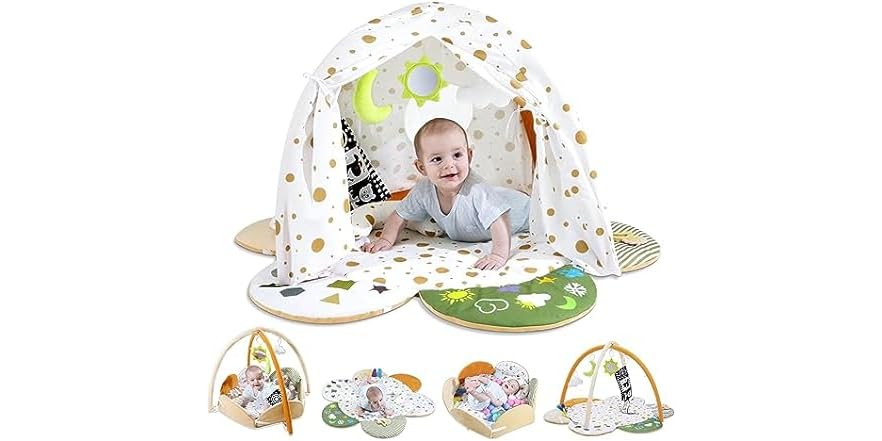 5-in-1 Baby Play Gym Mat, Tummy Time Activity Mat with 7 Toys for Stage ...