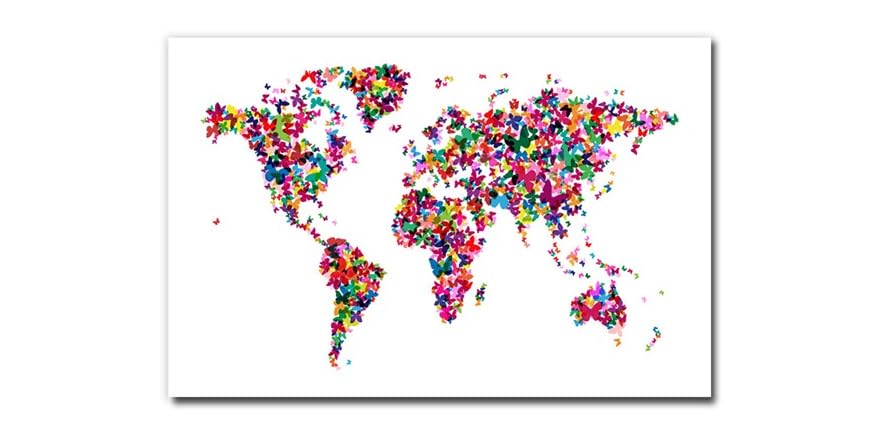 Butterflies World Map II 18x24 Canvas