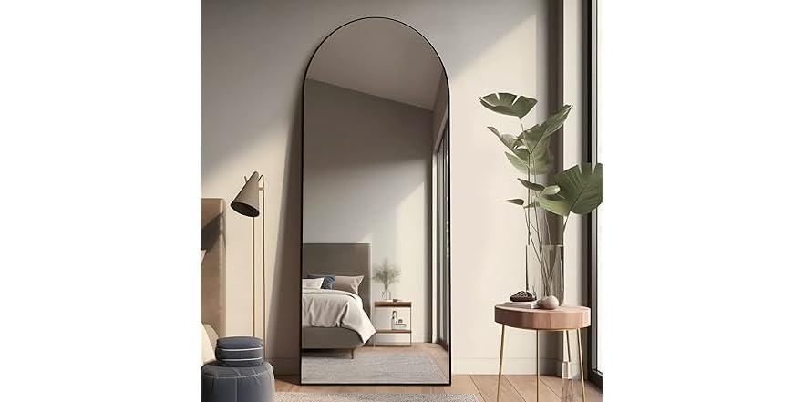 Pexfix Arched Full Length Mirror Black Wood Frame, 65x22"