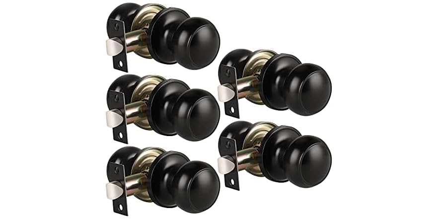 5 Pack Matte Black Passage Door Knobs