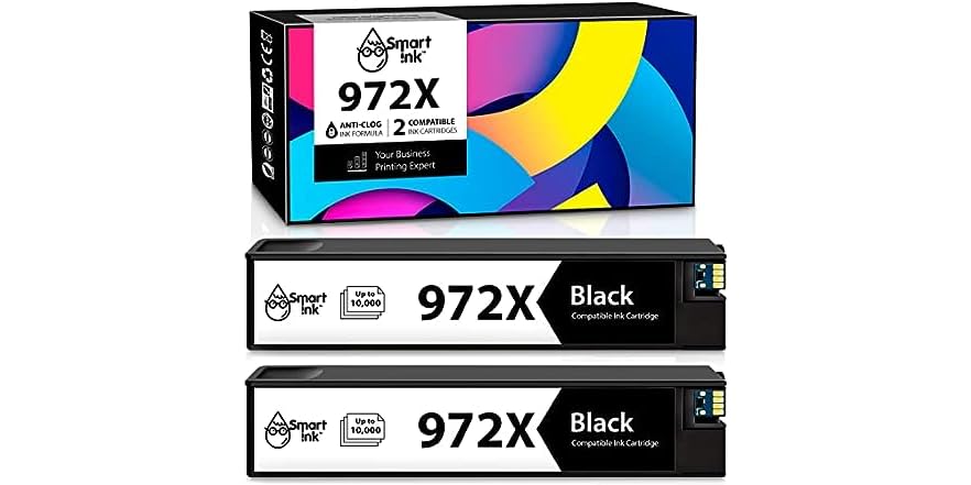 2 Black Ink Cartridge for HP 972X 972