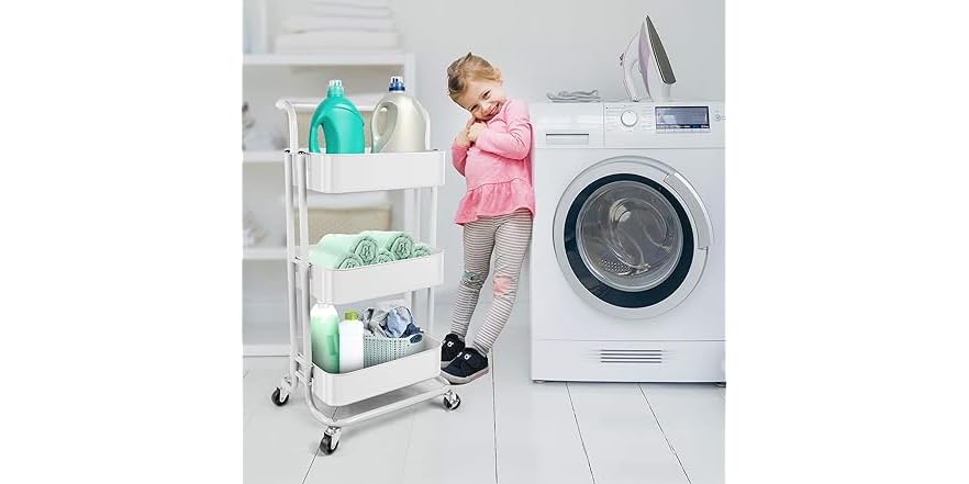 Homchwell 3 Tier Metal Utility Rolling Cart (Open Box)