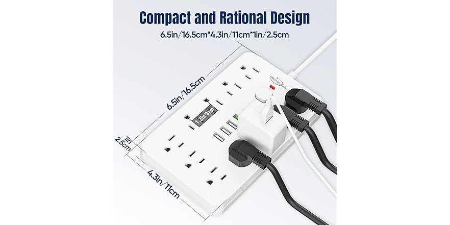 6 FT Flat Plug Surge Protector Power Strip
