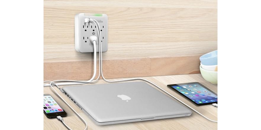 Aduro Charging Station/Surge Protector w/6 outlets, 2 USB