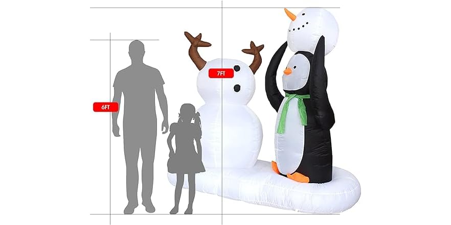 7FT Inflatable Penguin & Snowman W/ LEDs