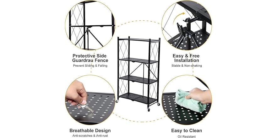 4-Tier Foldable Storage Shelves w/Wheels
