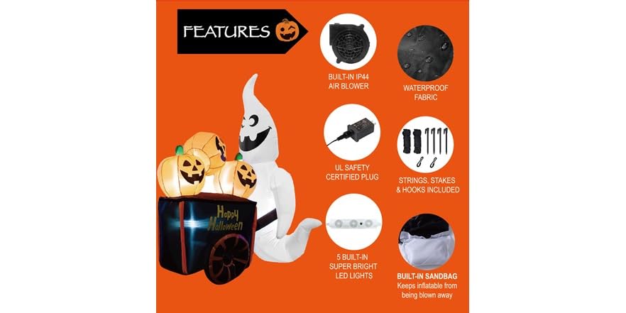 Lexi Home Pumpkin Ghost Cart LED Inflatable