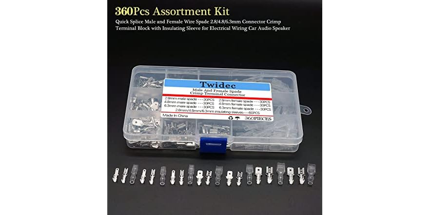 Wire Spade Connector Crimp, 360Pcs