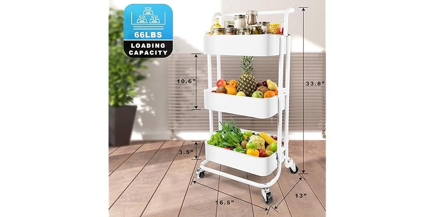 Homchwell 3 Tier Metal Utility Rolling Cart (Open Box)