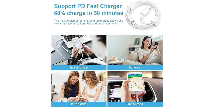 (2 PACK) 10FT Lightning Cable & 20W USB-C Charging Adapter